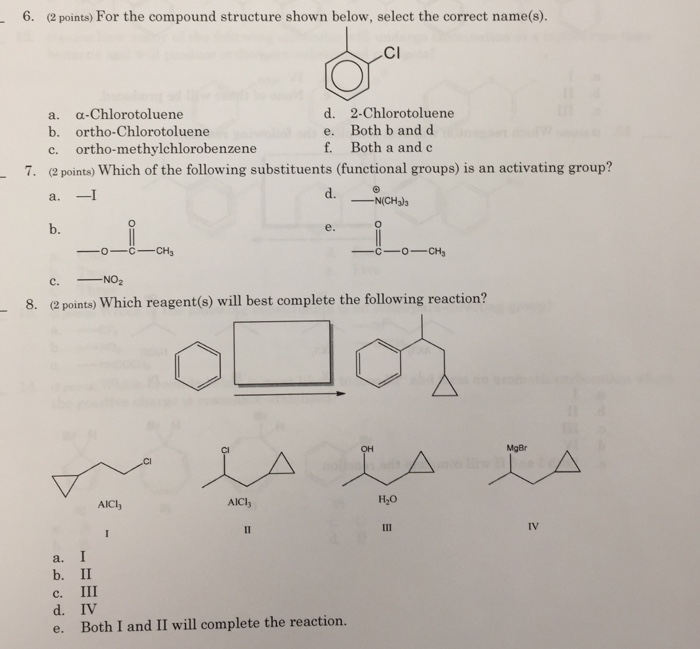 Solved 6. (2 points) For the compound structure shown below, | Chegg.com