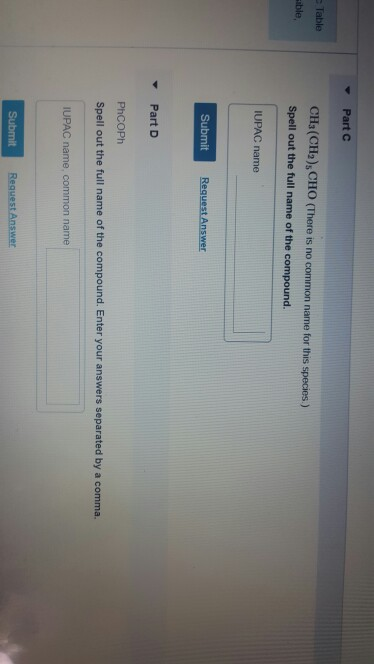 Solved Part C Table CHs(ClH2)s CHO (There is no common name | Chegg.com
