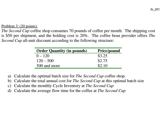 Solved 3c 201 Problem 3:(20 points) The Second Cup coffee | Chegg.com
