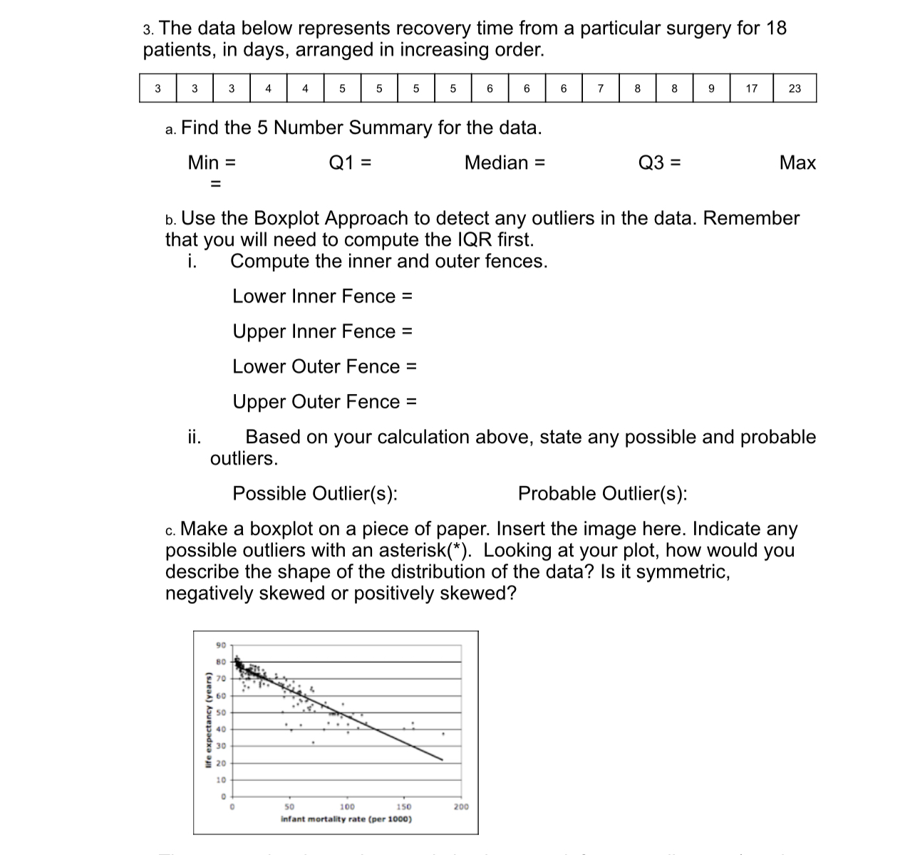 Solved 3. The data below represents recovery time from a | Chegg.com