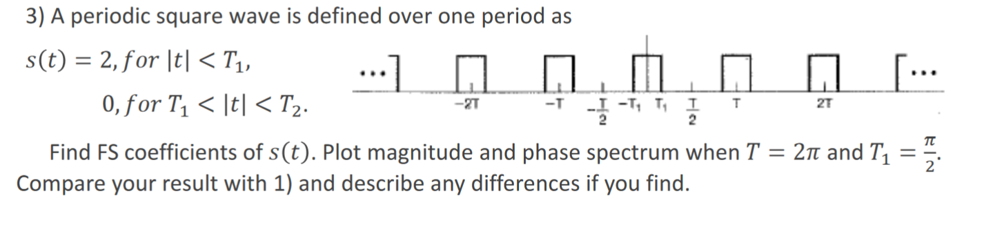Solved 1) Find complex Fourier series coefficients for the | Chegg.com