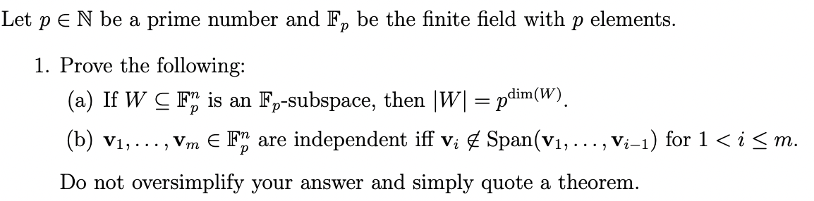 Solved Let pe N be a prime number and F, be the finite field | Chegg.com
