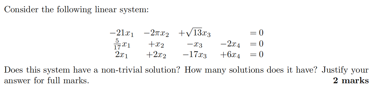Consider the following linear system: | Chegg.com