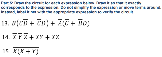 Solved Part 5: Draw the circuit for each expression below. | Chegg.com