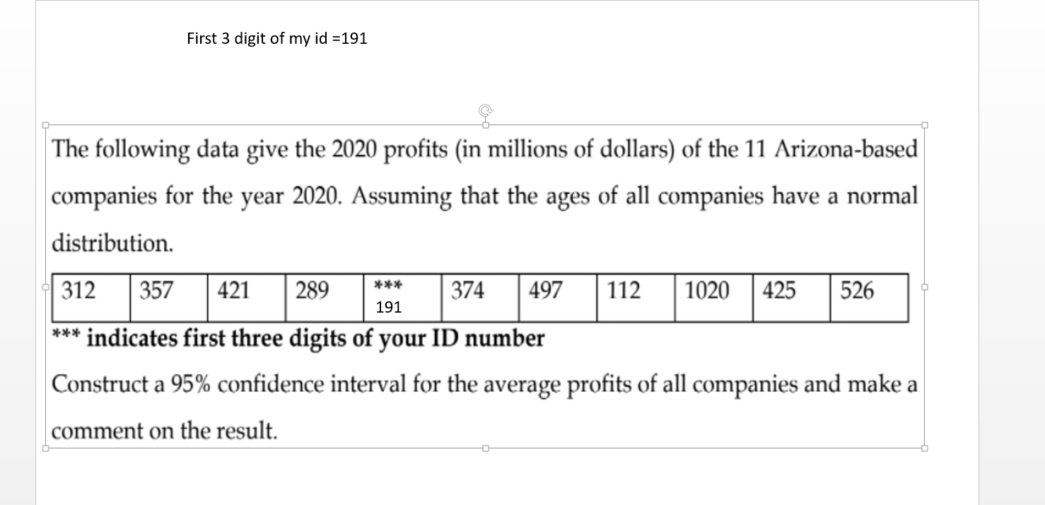 Solved First 3 digit of my id =191 The following data give | Chegg.com