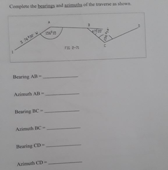 Solved Complete the bearings and azimuths of the traverse as | Chegg.com