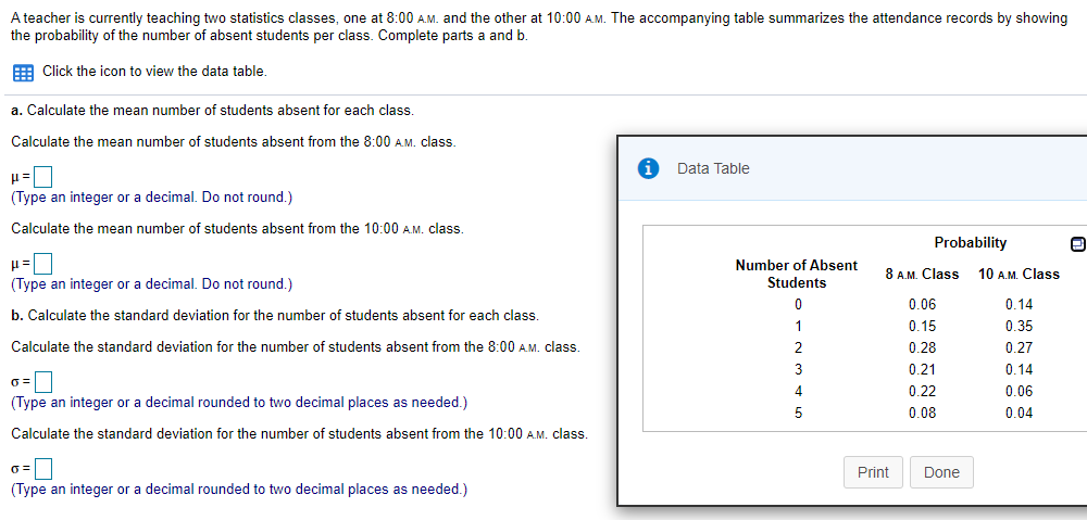Solved A teacher is currently teaching two statistics | Chegg.com