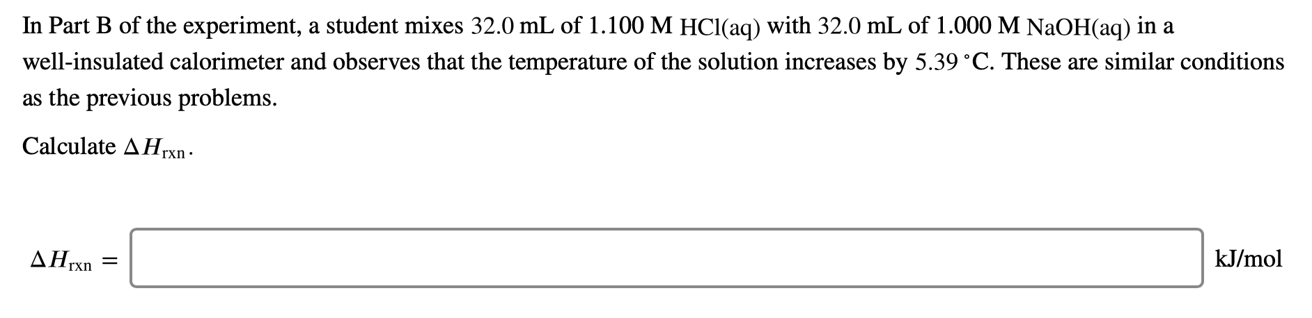 Solved In Part B of the experiment, a student mixes 32.0 mL | Chegg.com