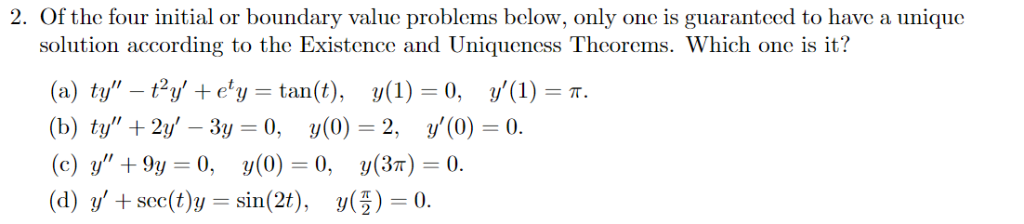 Solved 2. Of the four initial or boundary value problems | Chegg.com