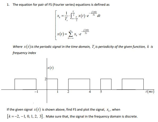 Solved 1. The equation for pair of FS (Fourier series) | Chegg.com