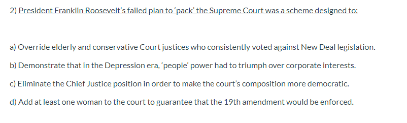 2) President Franklin Roosevelt's failed plan | Chegg.com