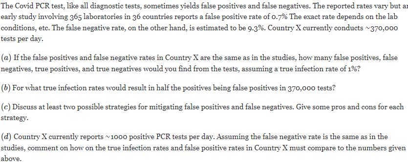 Solved The Covid PCR test, like all diagnostic tests, | Chegg.com
