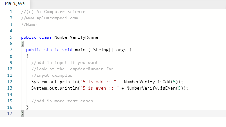 Solved NumberVerify.java 1 //(C) A+ Computer Science 2 | Chegg.com