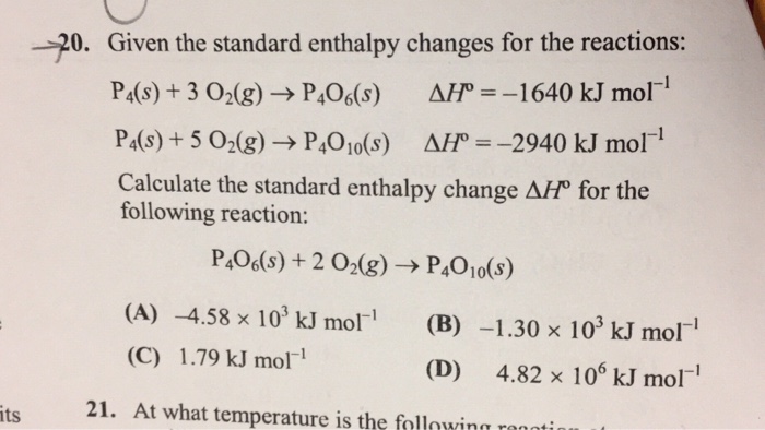 Solved Given the standard enthalpy changes for the | Chegg.com
