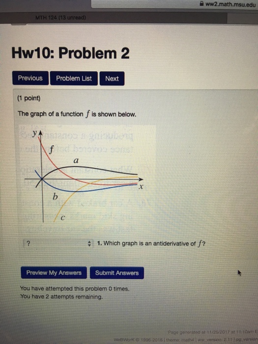 Solved 슬 ww2.math.msu.edu MTH 124 (13 unread) Hw10: Problem | Chegg.com
