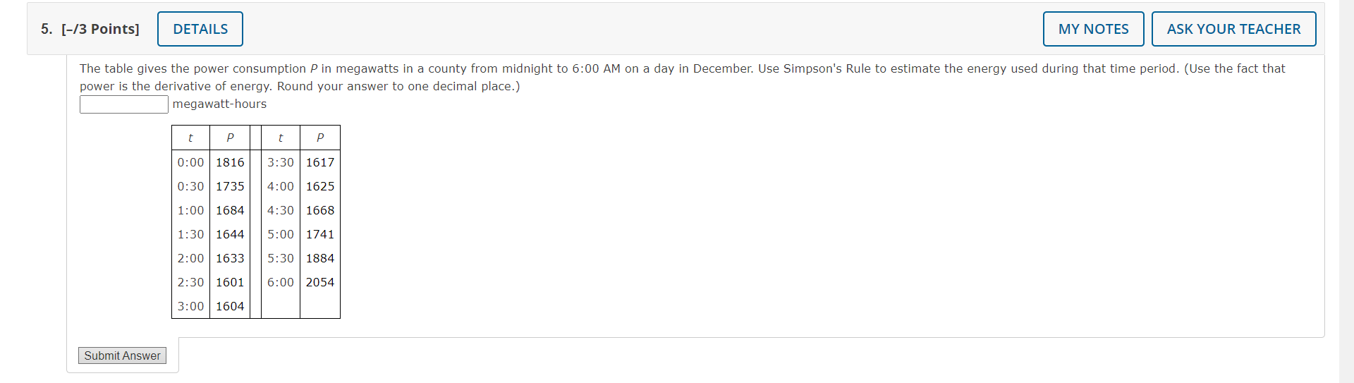 Solved 5. [-/3 Points] DETAILS MY NOTES ASK YOUR TEACHER | Chegg.com