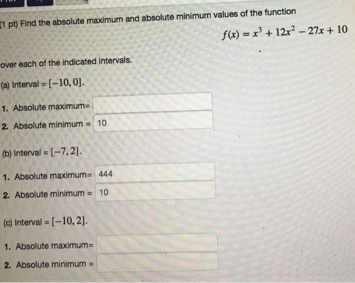 Solved Find the absolute maximum and absolute minimum values | Chegg.com