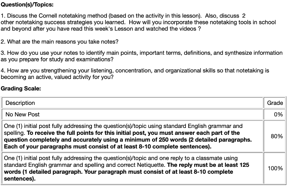 Solved Question(s)/Topics: 1. Discuss the Cornell notetaking | Chegg.com