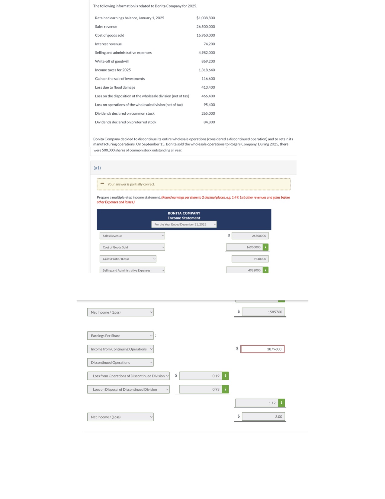 Solved ONLY NEED INCOME FROM CONTINUING OPERATIONS | Chegg.com