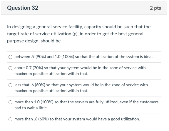 Solved Question 31 2 pts If the best operating level of a | Chegg.com