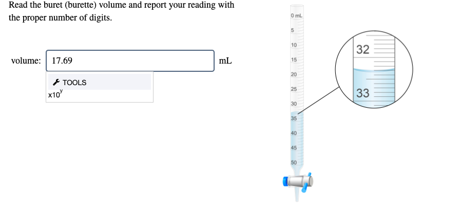 Solved Read the buret (burette) volume and report your | Chegg.com