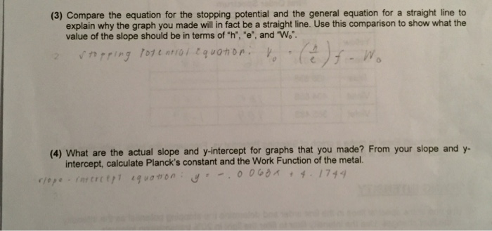 Solved Compare the equation for the stopping potential and | Chegg.com