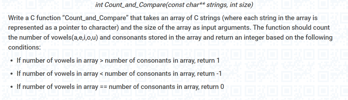 Solved int Count_and_Compare(const char** strings, int size) | Chegg.com