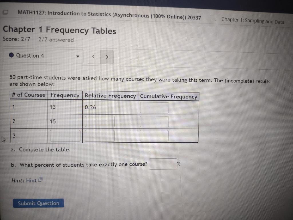 Solved 50 part-time students were asked how many courses | Chegg.com