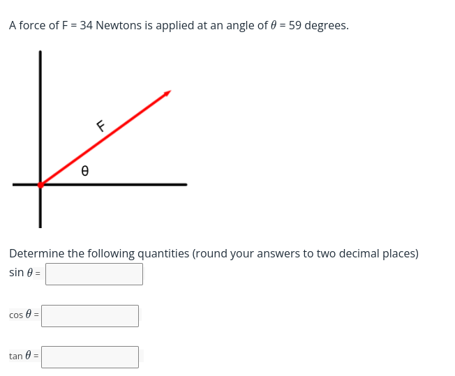 Solved A force of F=34 Newtons is applied at an angle of | Chegg.com