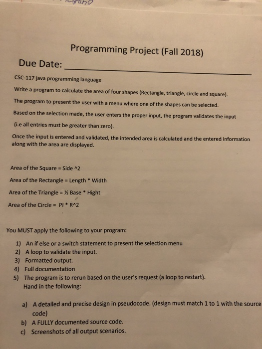 Solved urano Programming Project (Fall 2018) Due Date: | Chegg.com