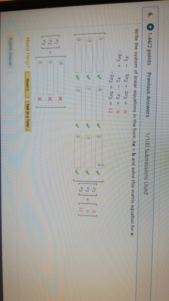Solved 6. 1.44/2 points Previous Answers 1/100 Submissions | Chegg.com