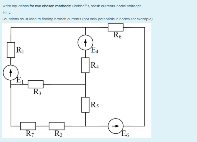 Solved Write equations for two chosen methods: Kirchhoff's, | Chegg.com