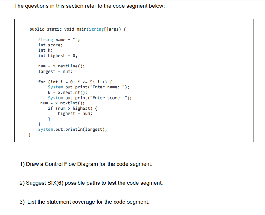 Solved The questions in this section refer to the code | Chegg.com