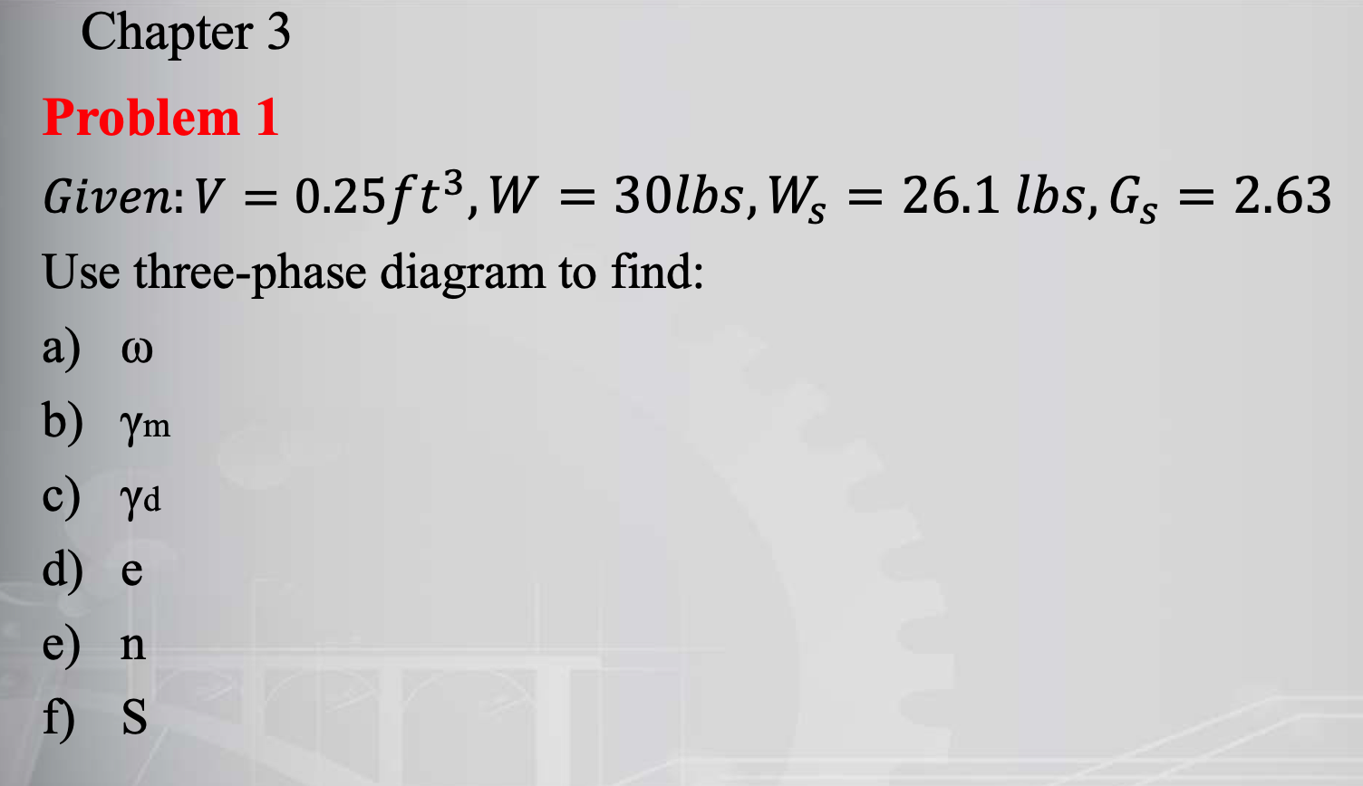 Solved = = Chapter 3 Problem 1 Given: V = 0.25ft3, W = | Chegg.com