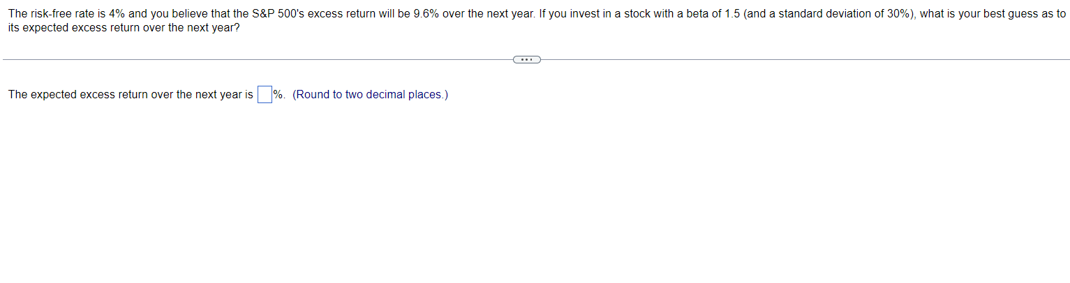 Solved its expected excess return over the next year? The | Chegg.com