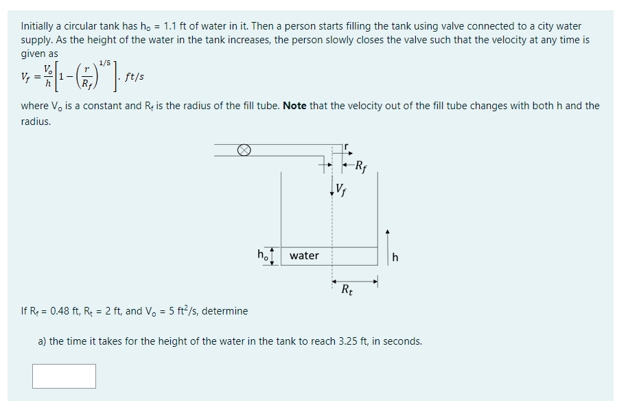 Solved Initially a circular tank has h0=1.1ft of water in | Chegg.com