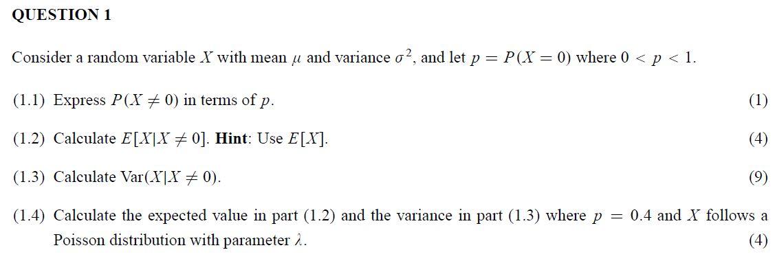 Solved QUESTION 1 Consider a random variable X with mean į | Chegg.com