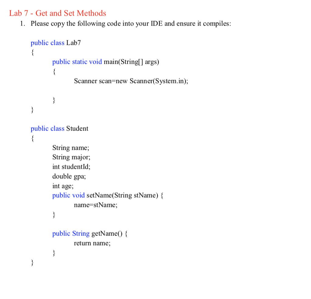 Solved Lab 7-Get and Set Methods 1. Please copy the | Chegg.com