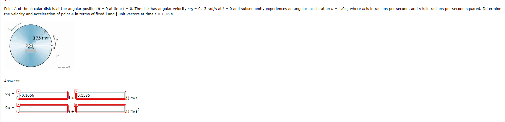 Solved Point A of the circular disk is at the angular | Chegg.com
