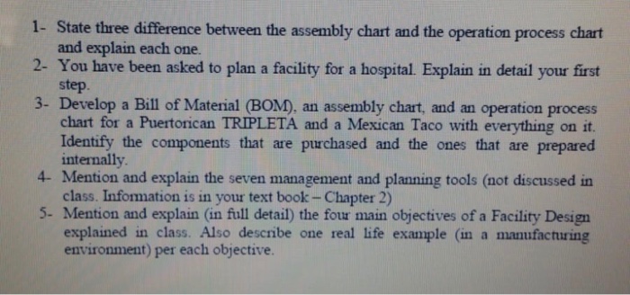 Solved 1- State three difference between the assembly chart | Chegg.com