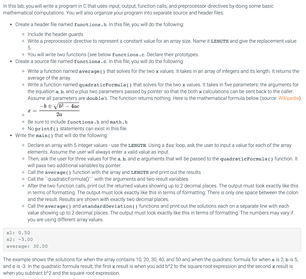 Solved In This Lab You Will Write A Program In C That Uses Chegg
