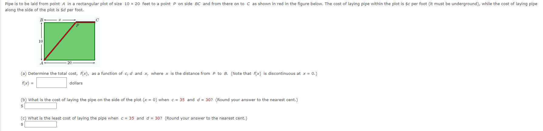 Solved Pipe is to be laid from point A in a rectangular plot | Chegg.com