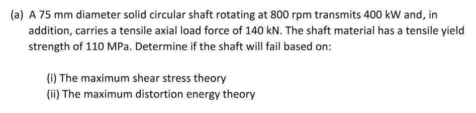 Solved (a) A 75 mm diameter solid circular shaft rotating at | Chegg.com