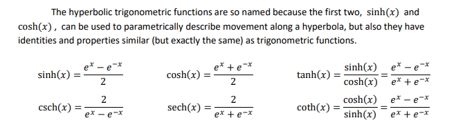 Solved The Hyperbolic Trigonometric Functions Are So Named