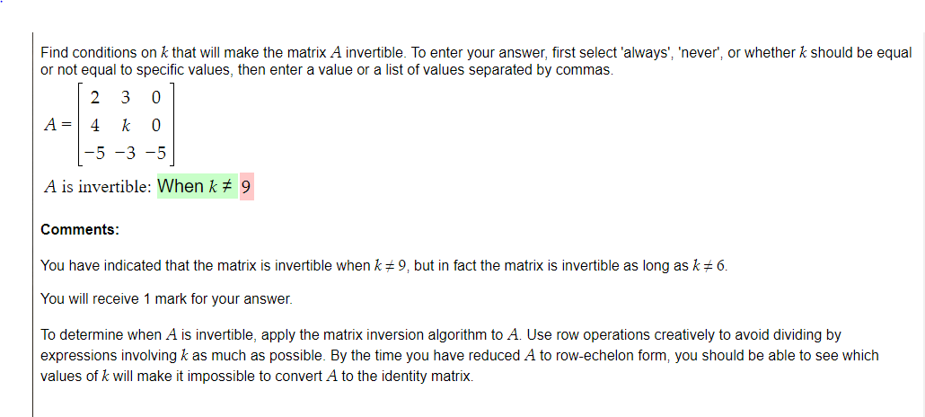 Solved Find conditions on k that will make the matrix A | Chegg.com