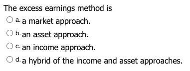 Solved The excess earnings method is a. a market approach. | Chegg.com