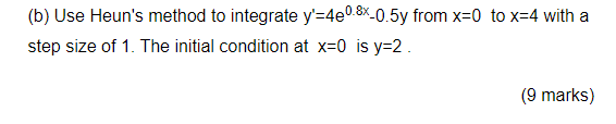 Solved (b) Use Heun's method to integrate y′=4e0.8x−0.5y | Chegg.com