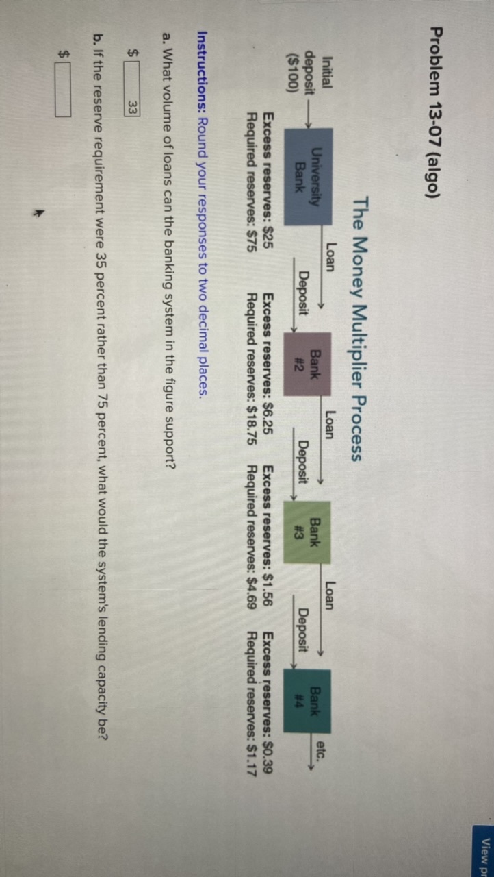 Solved Problem 13-07 (algo) The Money Multiplier Process | Chegg.com