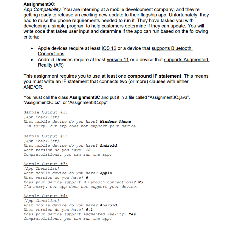Solved Assignment3C: App Compatibility. You are interning at | Chegg.com