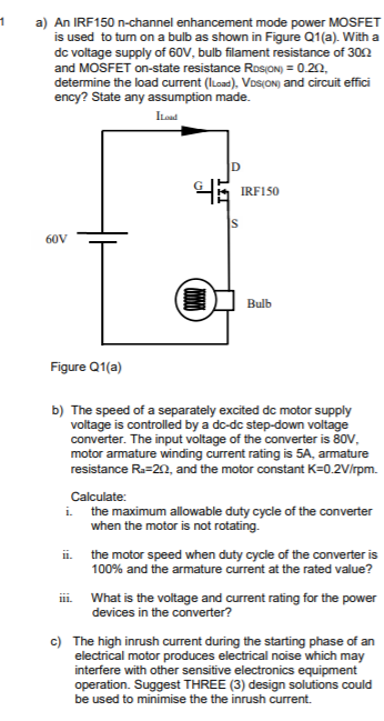 Solved 1 a) An IRF150 n-channel enhancement mode power | Chegg.com